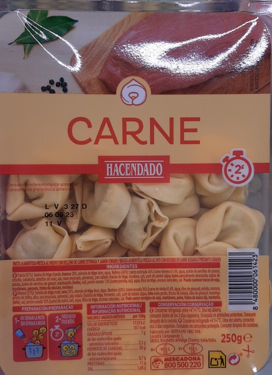 Pasta HACENDADO (MERCADONA) CARNE: todos los detalles