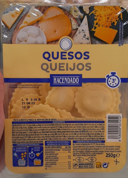 Pasta HACENDADO (MERCADONA) QUESOS: todos los detalles