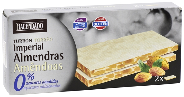 HACENDADO (MERCADONA) TURRÓN IMPERIAL ALMENDRAS 0% AZÚCARES AÑADIDOS ...