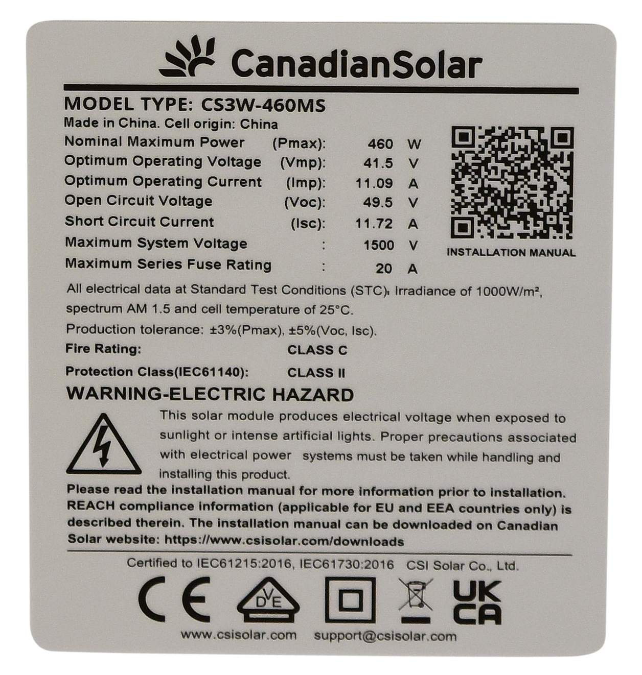 Características de CANADIAN SOLAR 455W HIKU CS3W-MS