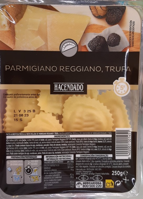 Pasta HACENDADO (MERCADONA) PARMIGIANO REGGIANO, TRUFA: todos los detalles